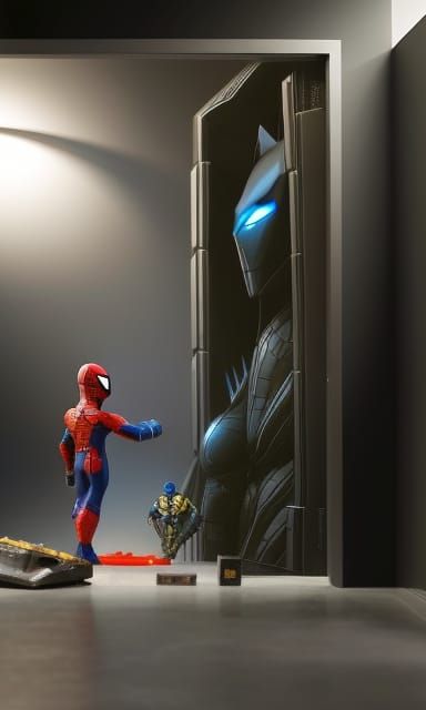 Batman in the trash room unbelievable-realism Spiderman in the corner ...