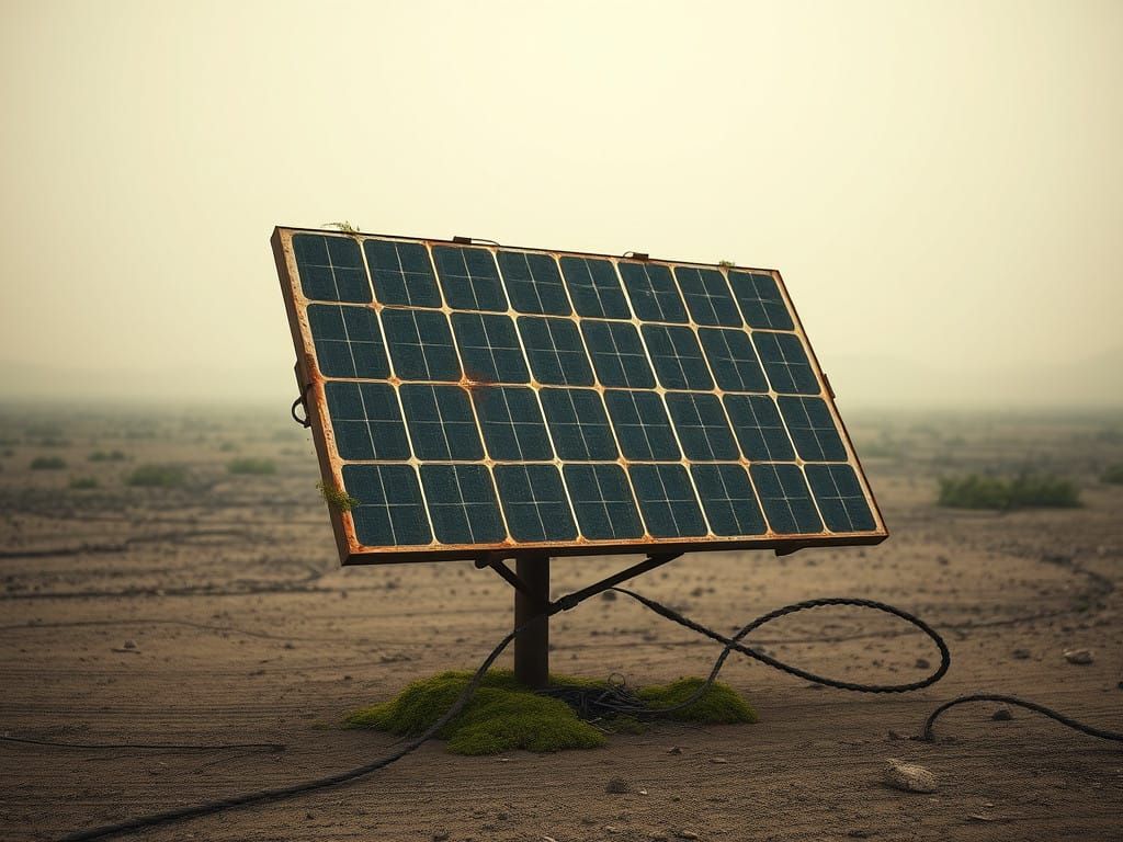 Solarpunk Decay: A Faded Solar Panel in a Barren W... - AI Art