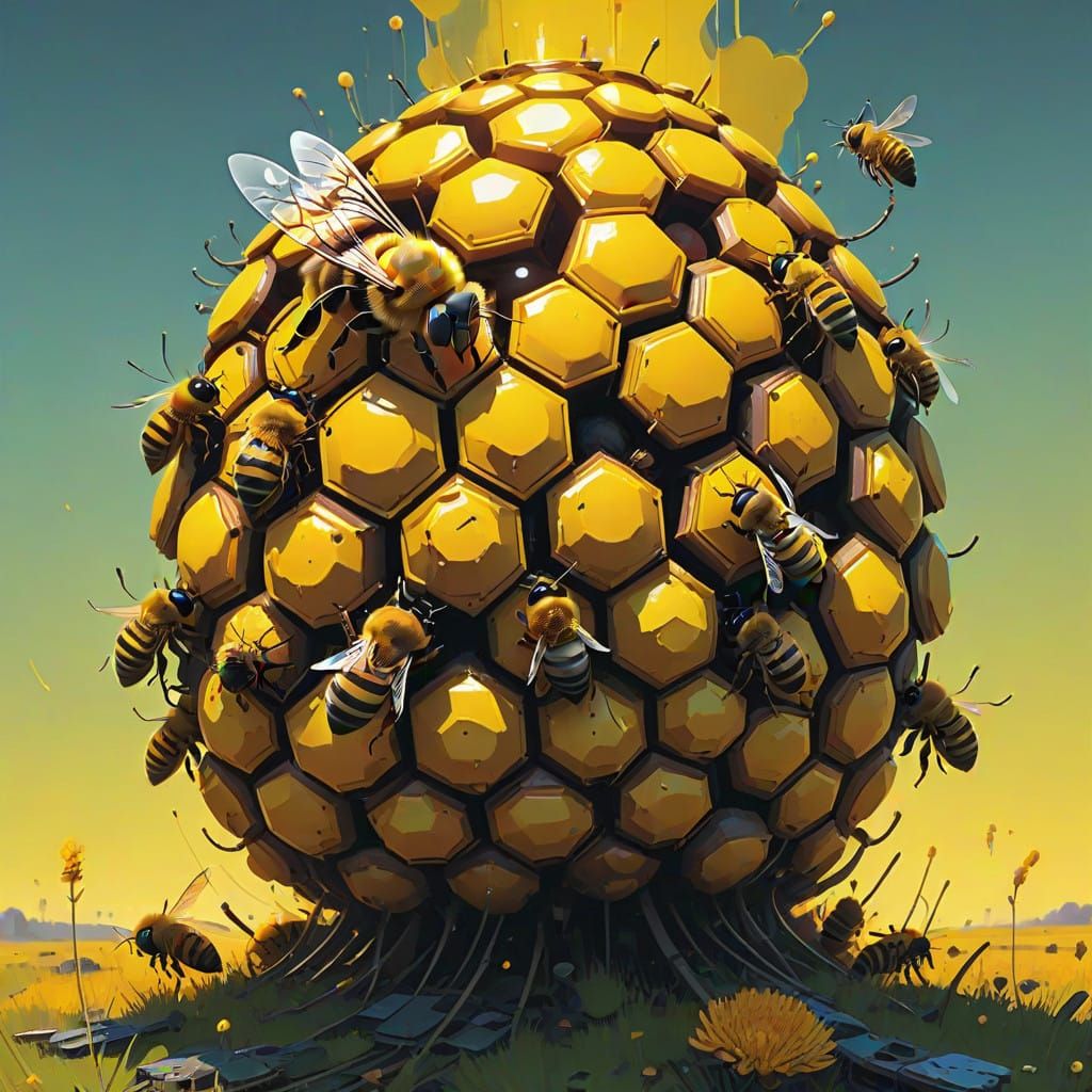 Macro photograph of a beehive with the characteristic geometric ...