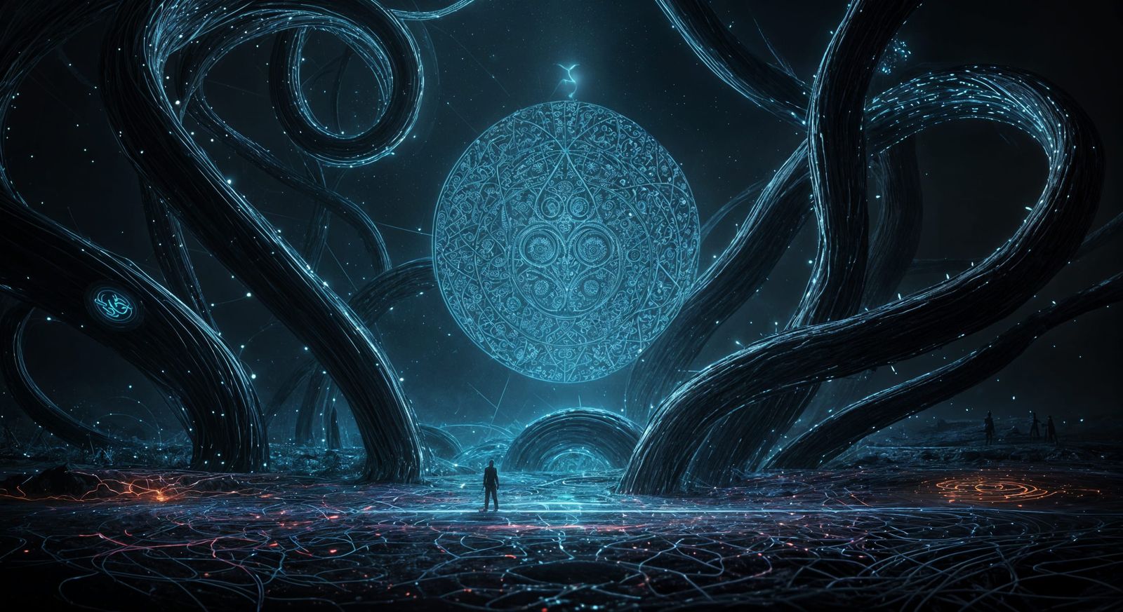 Spirit nexus: ethereal Adinkra symbols pulse with electric blue energy ...