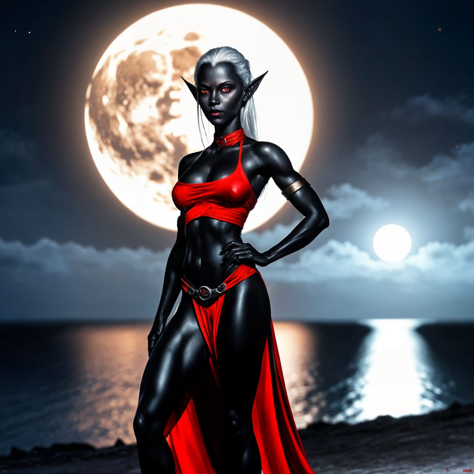 Statuesque Drow Woman - Moebius-Inspired Dark Elf Goddess Un...