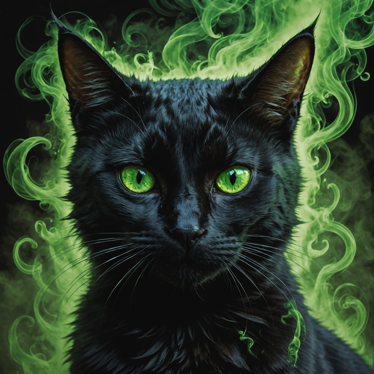 black cat 2.0 - Cyberpunk Black Cat with Three Eyes and Sini...