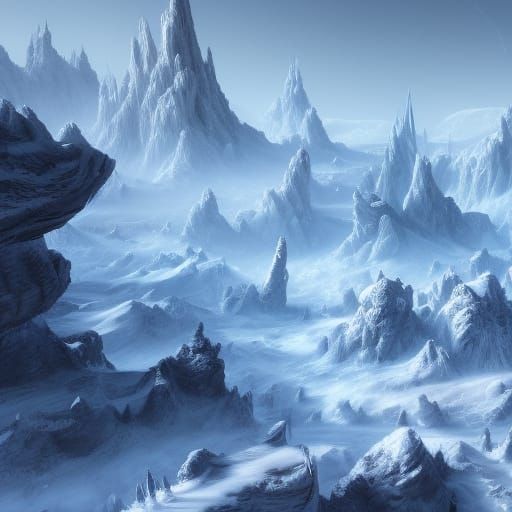 a rocky snowy wasteland - AI Generated Artwork - NightCafe Creator