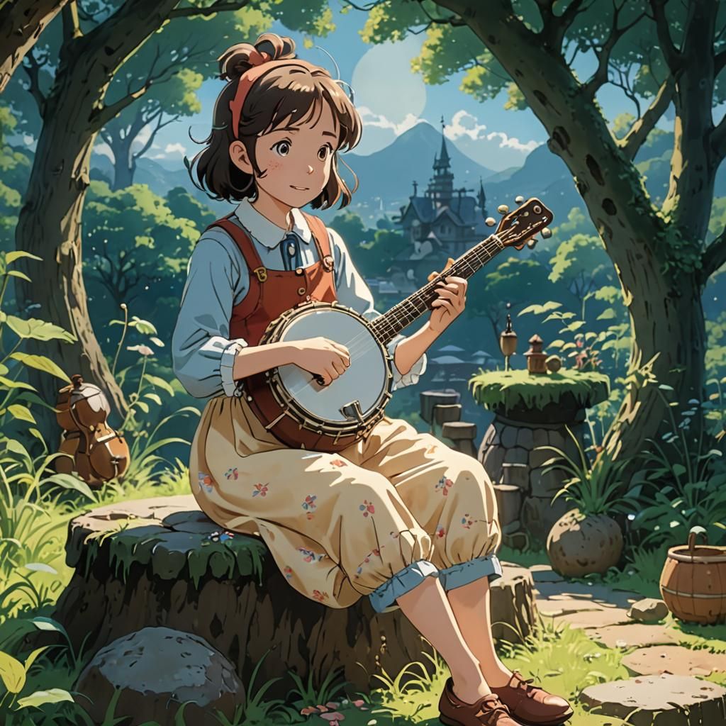 Anime Girl Playing Banjo - AI Generated Artwork - NightCafe Creator