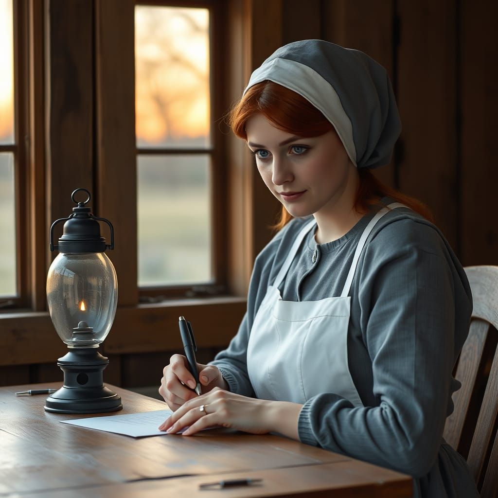 Serene Amish Woman in Traditional Prayer Bonnet an... - AI Art