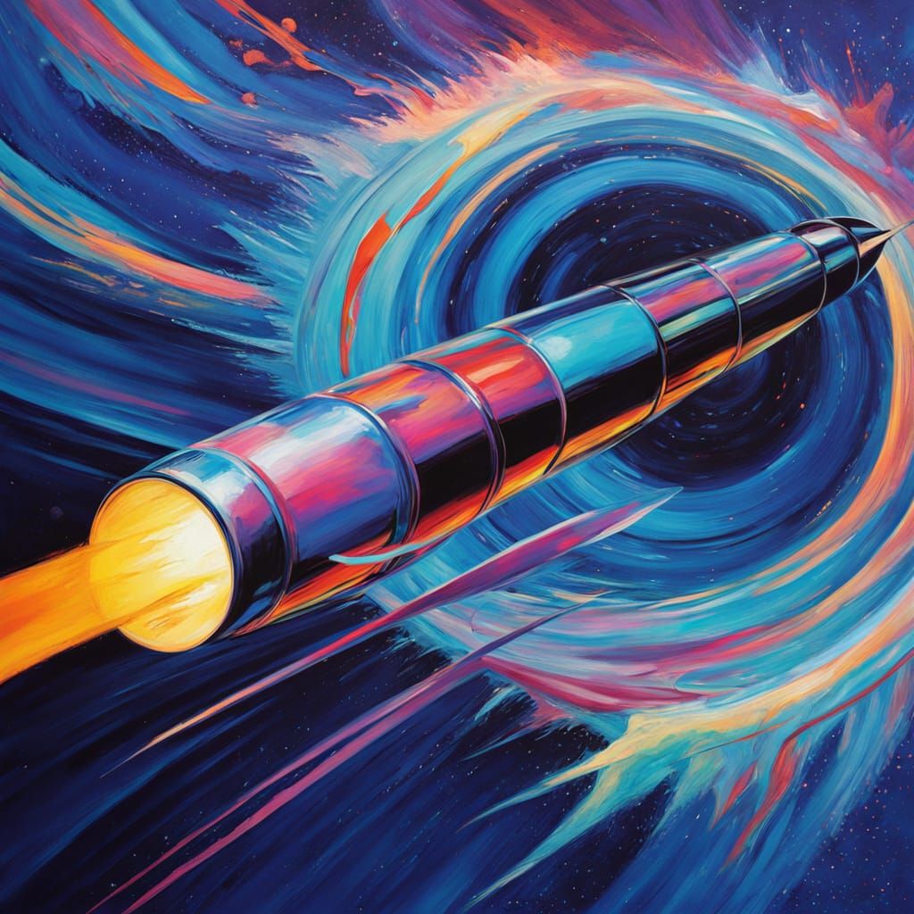 "Glowing , accelerating , stunning iridescent bullet-shaped projectile ...