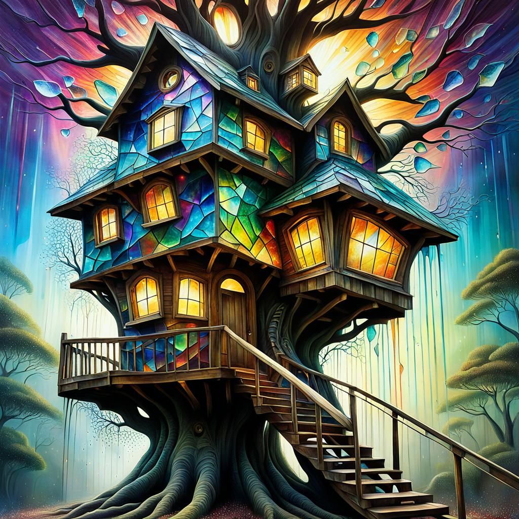 Broken Glass Treehouse - AI Generated Artwork - NightCafe Creator