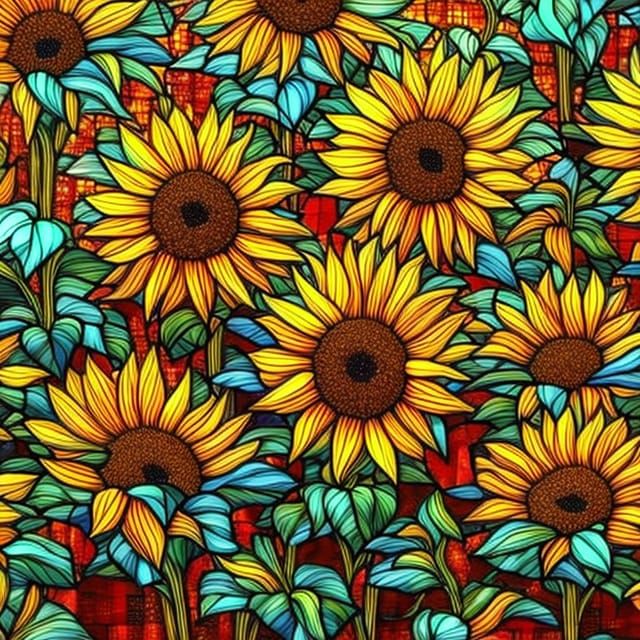 Sunflowers, Stained Glass Art - AI Generated Artwork - NightCafe Creator