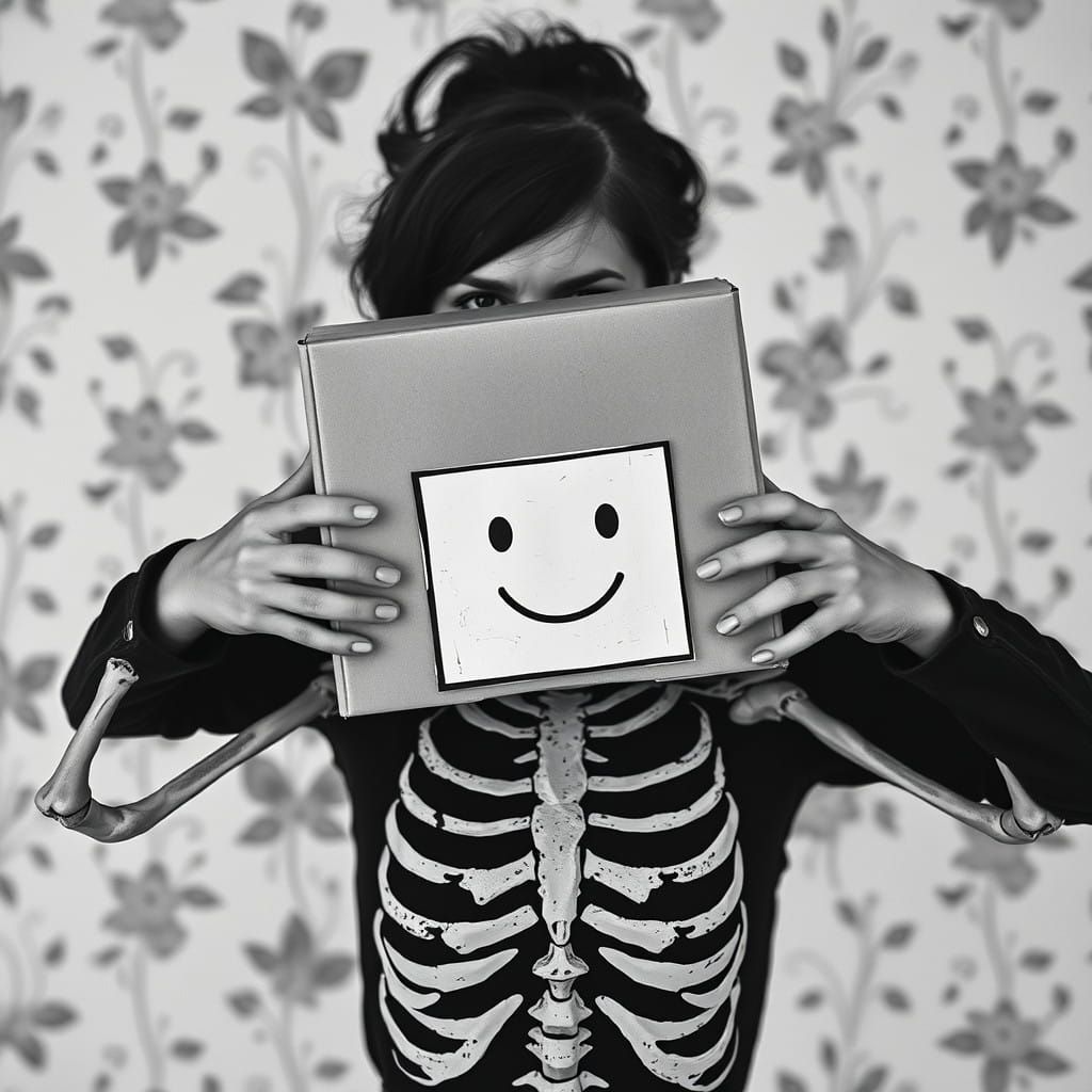 A realistic photograph of a dark, dramatic female figure removing her ...