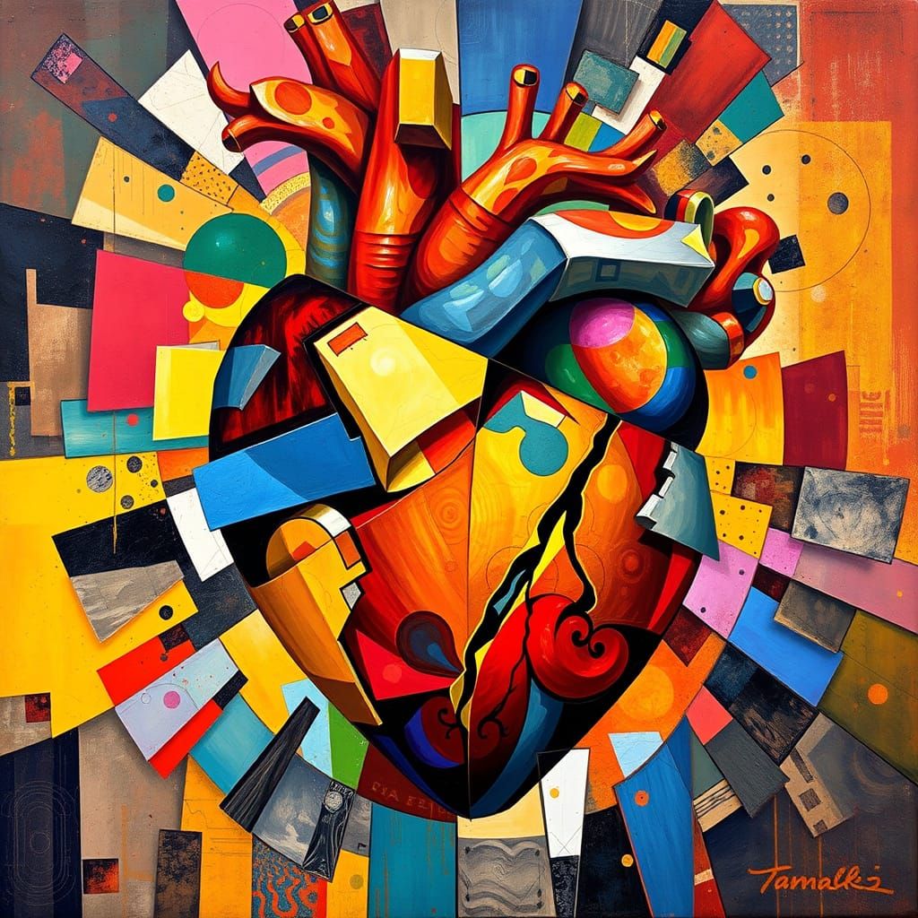 Cubist Heart Fragmentation in Vibrant Geometric Sh... - AI Art