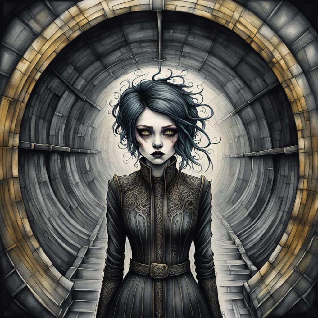 Insanely detailed liquid ink watercolor illustration of a goth punk ...