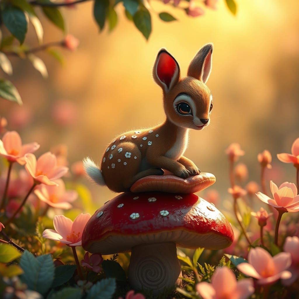 Cute lil deer - Whimsical Fawn Rabbit Hybrid in Lush Forest ...