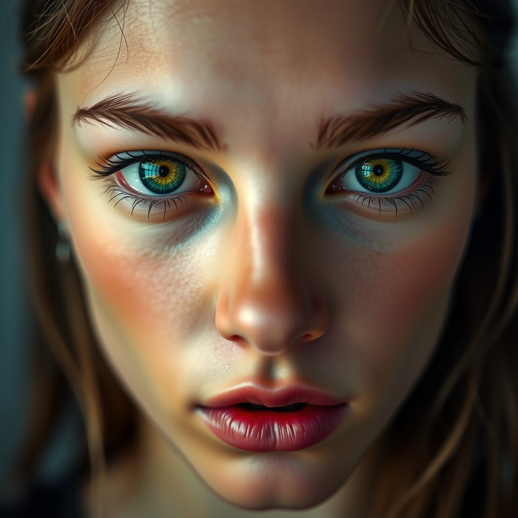 Emerald Gaze - Hyper-Realistic Portrait of a Young Woman wit...