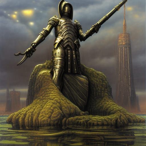 irradiated monument in indifferent armor in the blessed river by ken ...