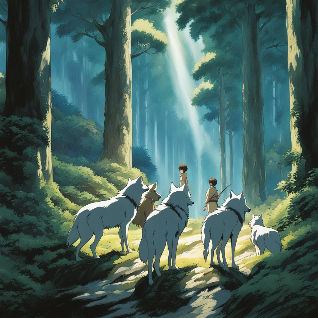 Princess Mononoke and her wolves - AI Generated Artwork - NightCafe Creator