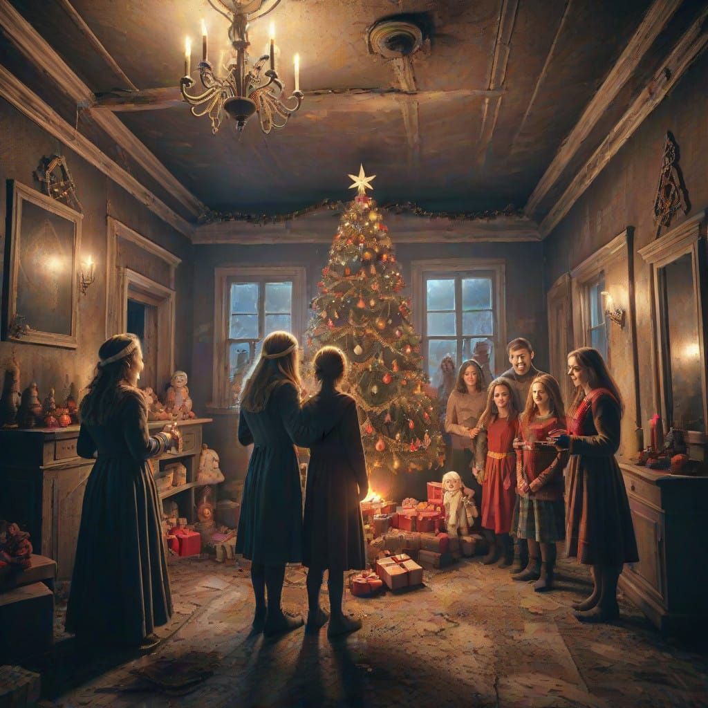 Ethereal Family's Haunted Christmas Celebration - AI Art