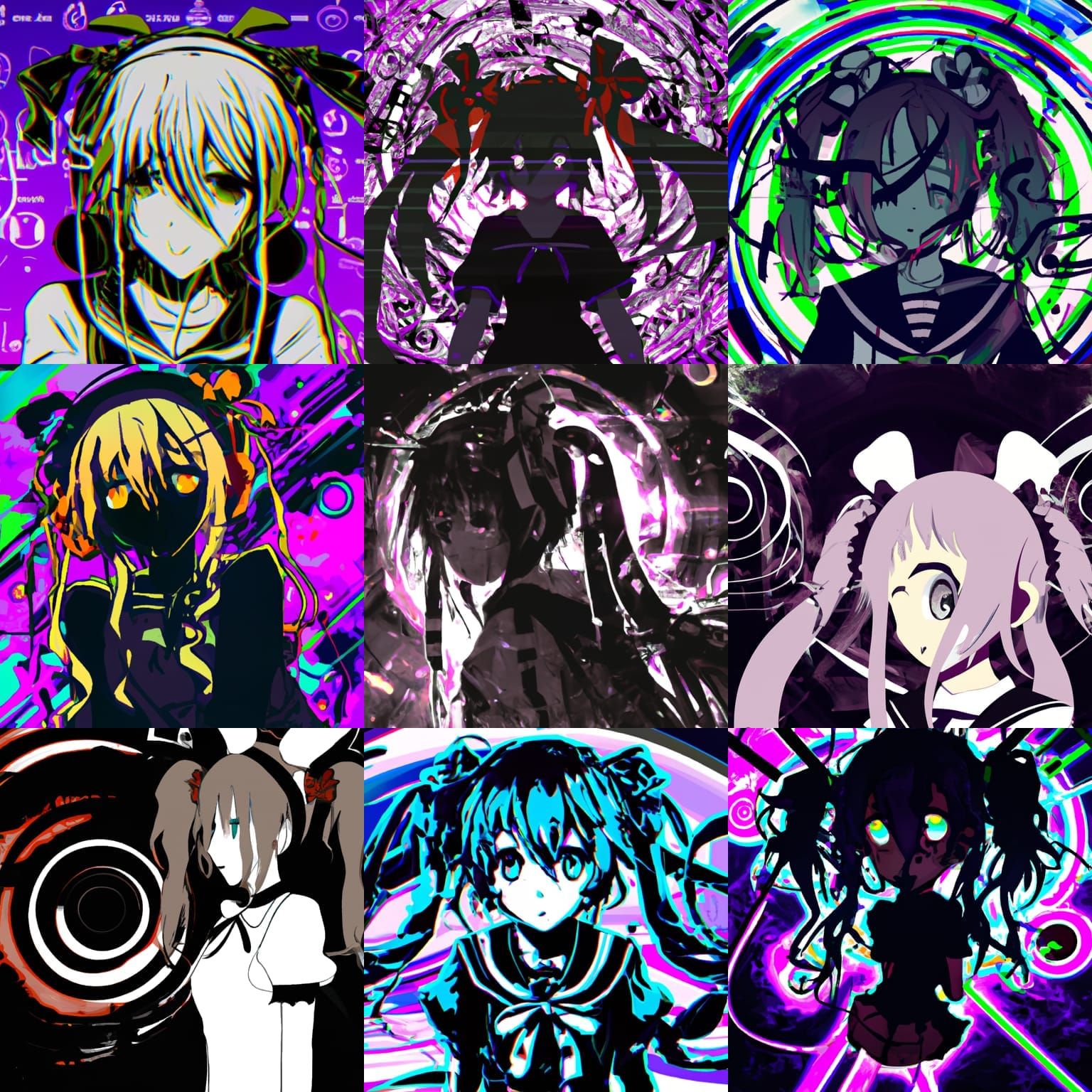 Dark Psychedelic Anime girl Trippy Manga cover art Pigtails Buns, Seton ...