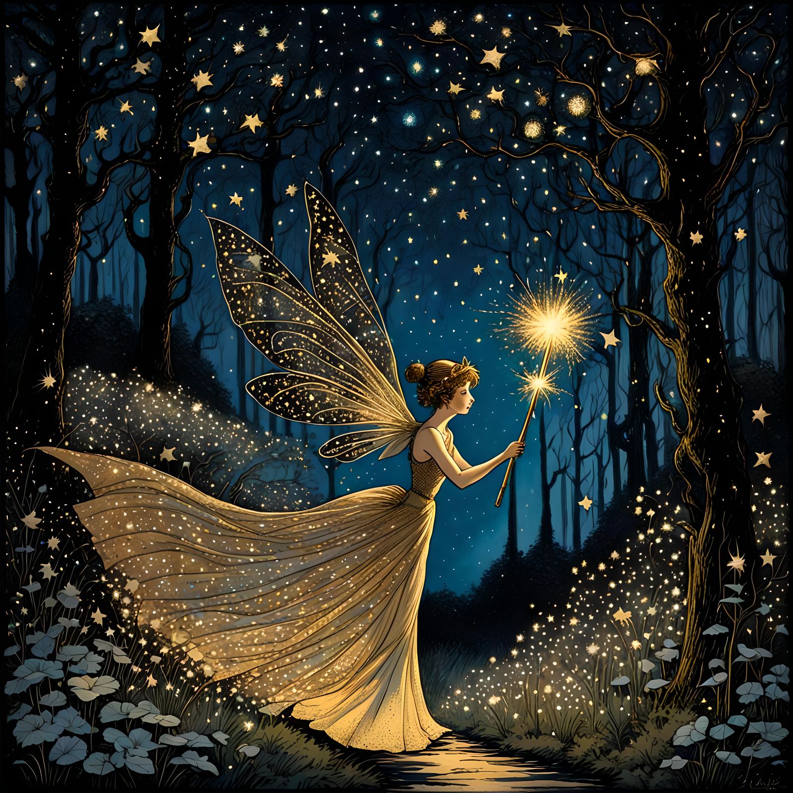 Beautiful pixie flitting about the magical forest scattering pixie dust ...