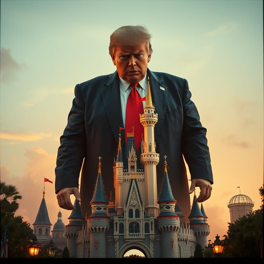 Giant Donald Trump Smashes Disneyland in Epic, Cin... - AI Art