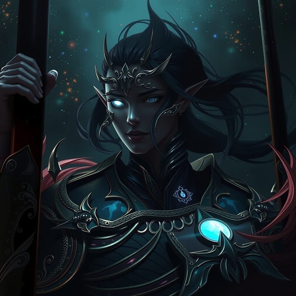 Surreal Drow Elf Samurai Embodies Cosmic Balance i... - AI Art