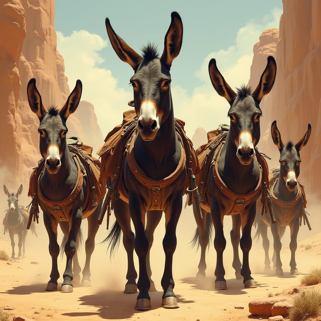 DONKEYS - Battle-Hardened Donkeys Stand Tall in Sun-Scorche...