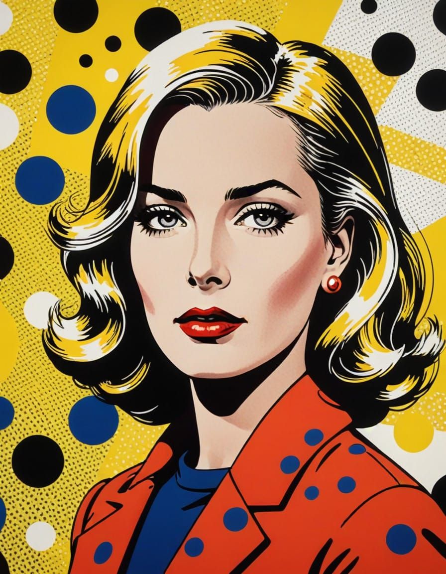 Woman in Bold Pop Art Style with Ben Day Dots - AI Art
