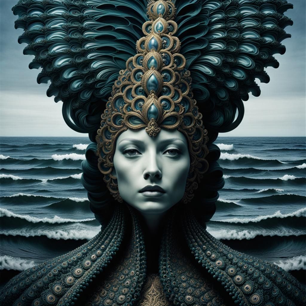 Ocean Waves Fused Humanoid Fractal Face - AI Generated Artwork - NightCafe Creator