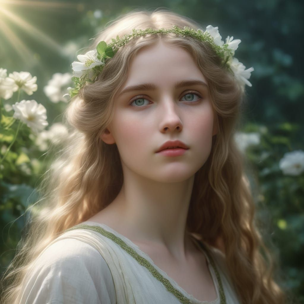 Stunning portrait of Ethereal Goddess Rhiannon with long wavy blonde ...