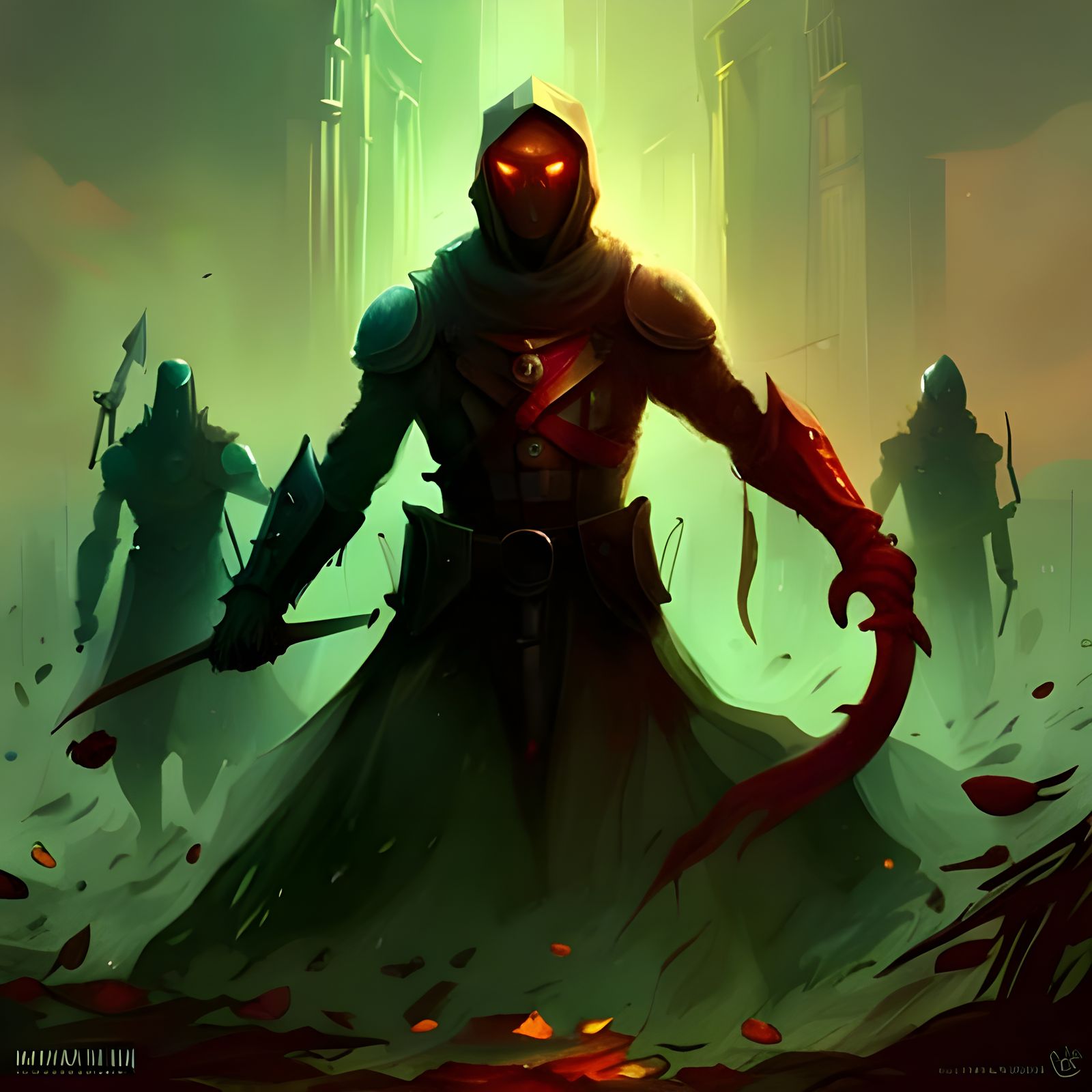 Shadow Legion going to war.wicked grin, intricate shadows,raining fire ...