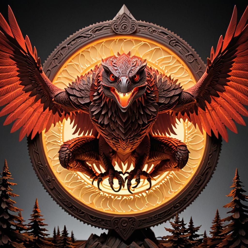 4d Kirigami sculpture of a grand raptor, intricated, high detail, spot ...