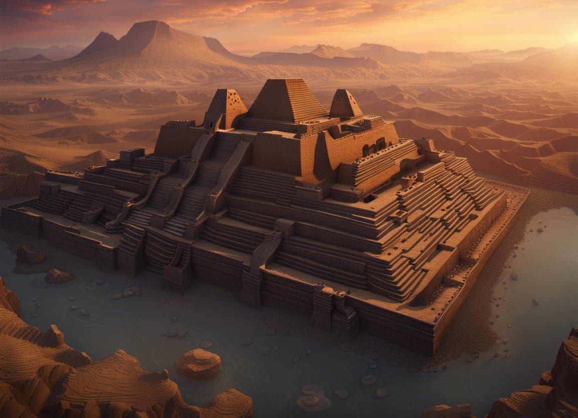 sunset over the ziggurat of ur - AI Generated Artwork - NightCafe Creator