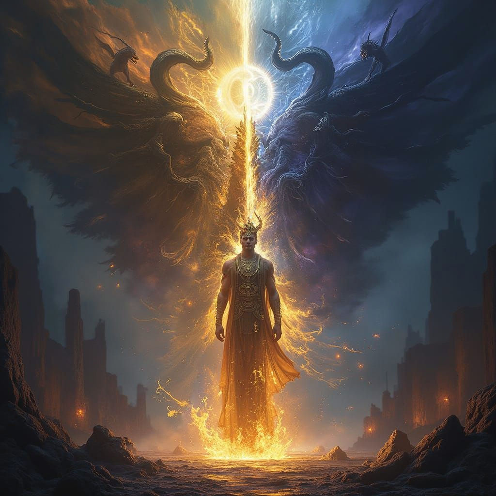 Ahura Mazda vs Angra Mainyu: Supreme God and Chaos... - AI Art