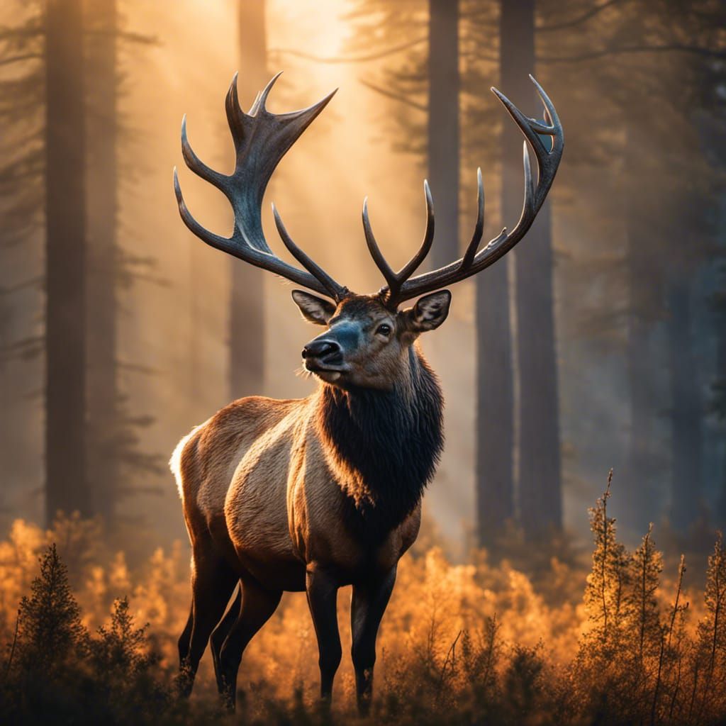 🌫 ️A majestic male Elk facing the sun raise calling out mist deep ...
