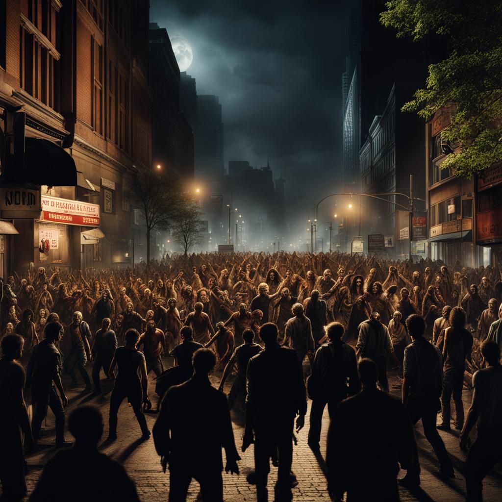 A photorealistic horde of zombies terrorizes a city at night - AI ...