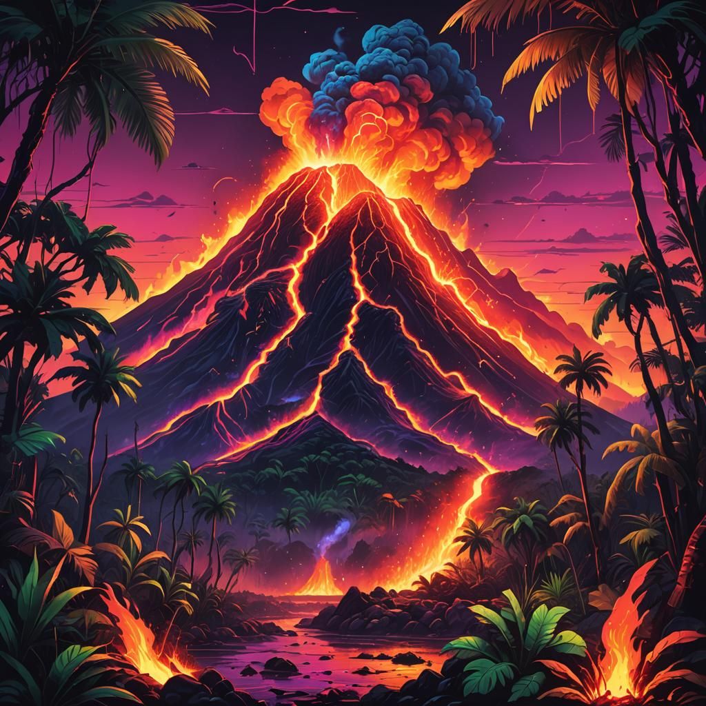 A neon erupting volcano! - AI Generated Artwork - NightCafe Creator