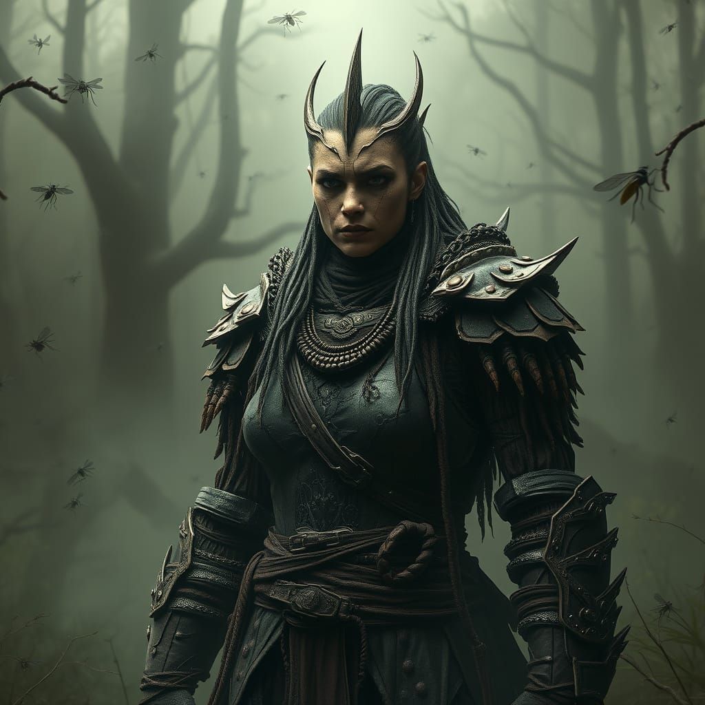 Towering Swamp Warrior in Dark, Gothic Armor - AI Art