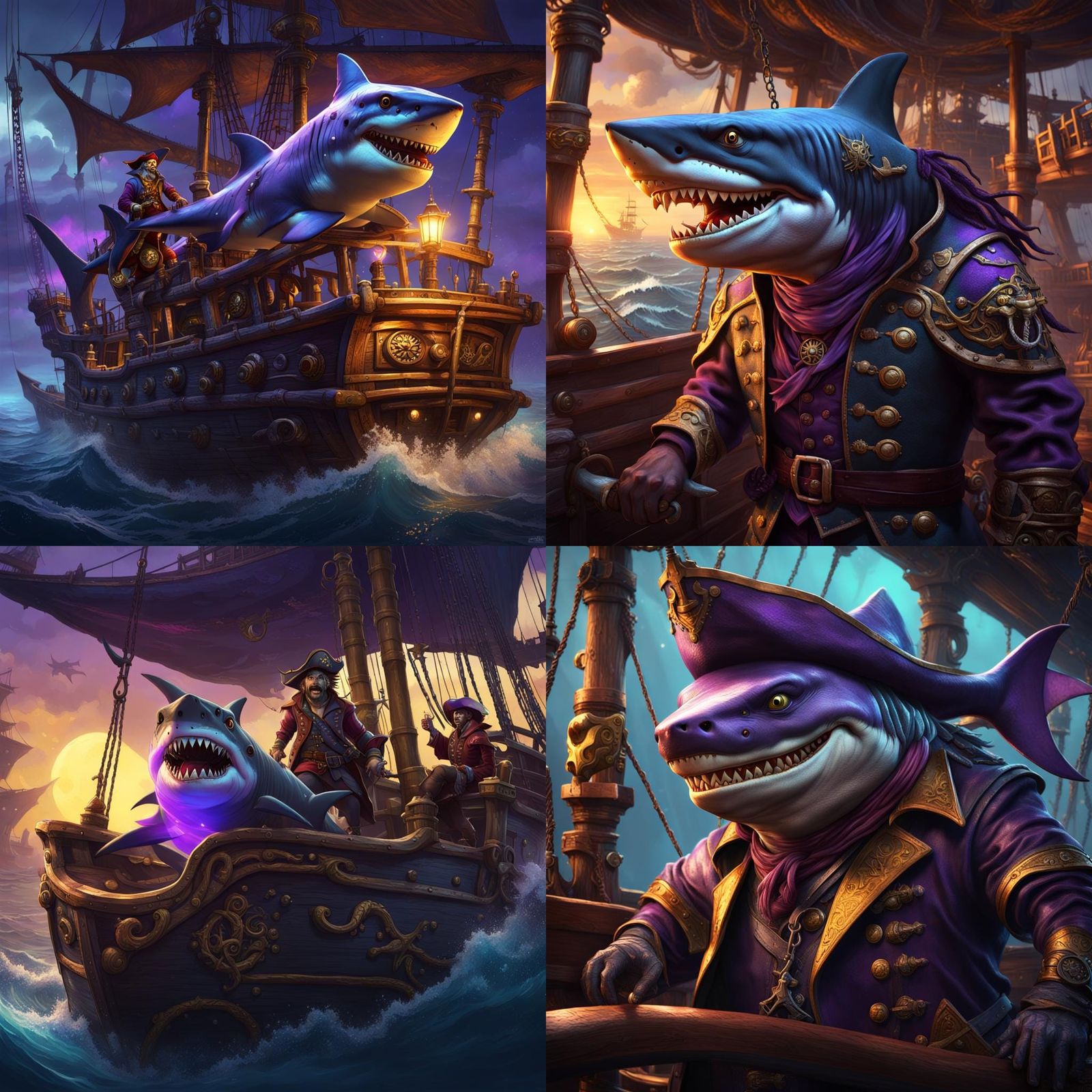 Anthropomorphic shark pirate on a pirate ship - AI Generated Artwork ...