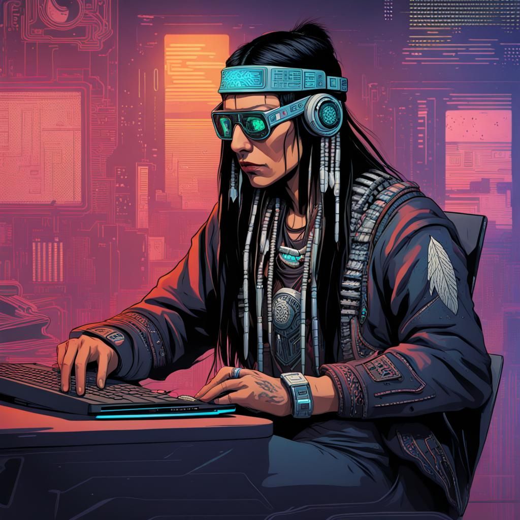Native American Cyberpunk Hacker - AI Generated Artwork - NightCafe Creator