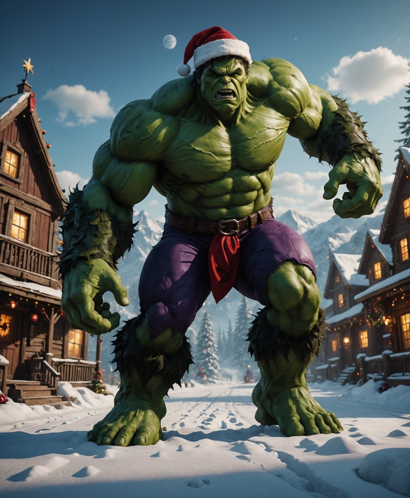 Santa Hulk's Living Shadow in Vivid Color - AI Art