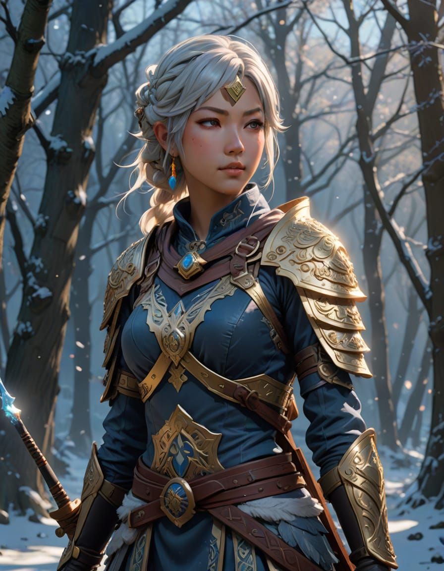 Fantasy ranger - Ethereal Huntress in Frosty Splendor