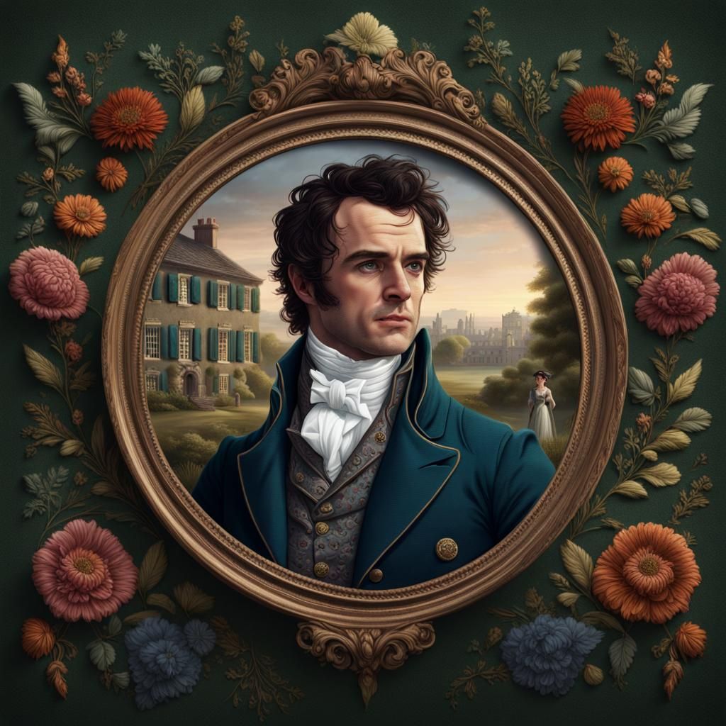 Embroidery depicting Mr Darcy - AI Generated Artwork - NightCafe Creator
