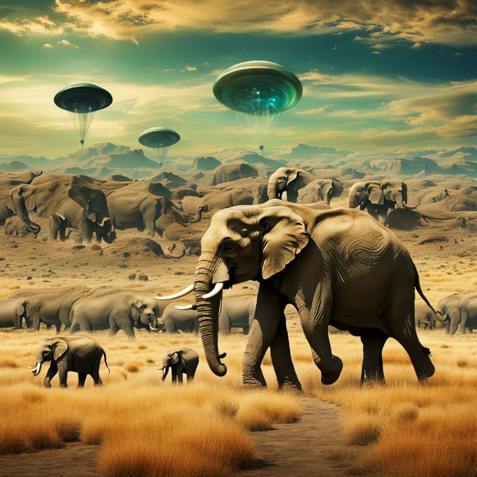Surrealist Aliens and Elephants - AI Generated Artwork - NightCafe Creator