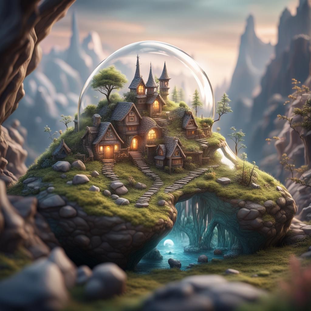 Mini-Fantasy world with a magical village in the mountains coming out ...