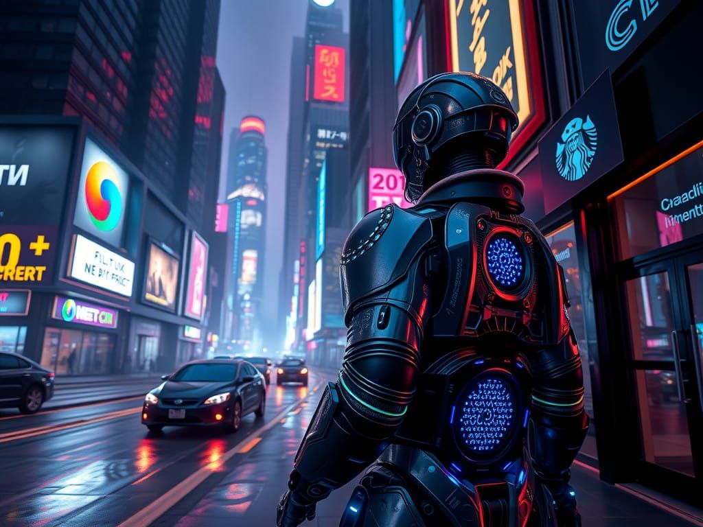 Cyberpunk cop - Cyberpunk Robocop Patrolling Neon Dystopian ...