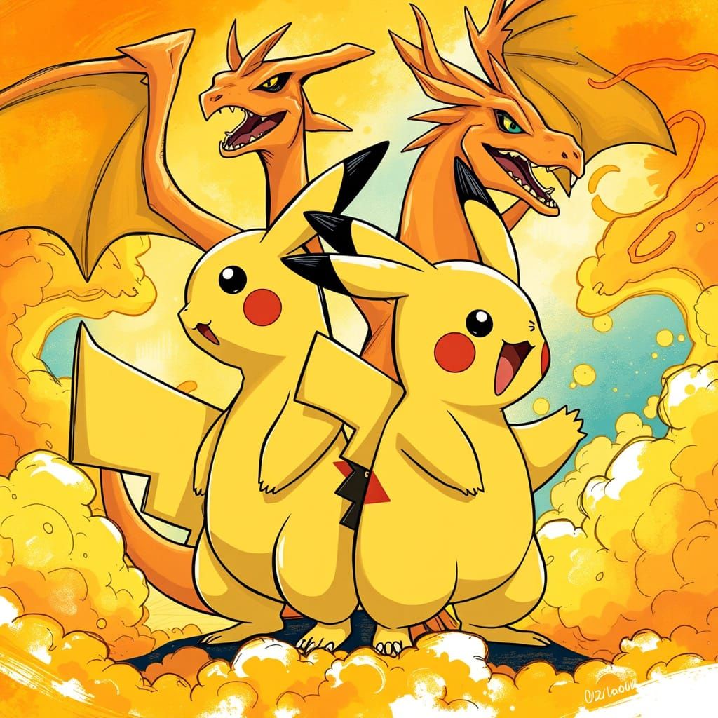 Pikachu and charizard - Electric Anime Heroes Stand United