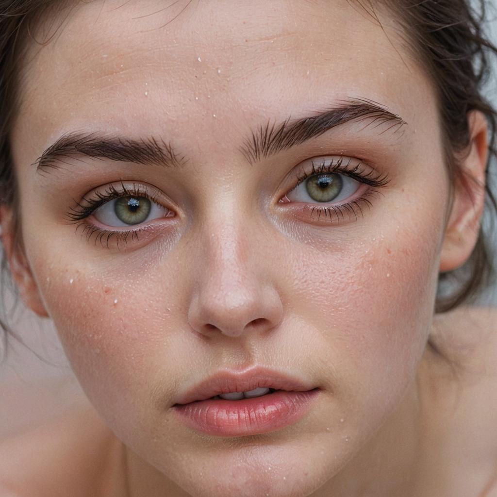 very white skin model with spread on the face moles with dark brown ...