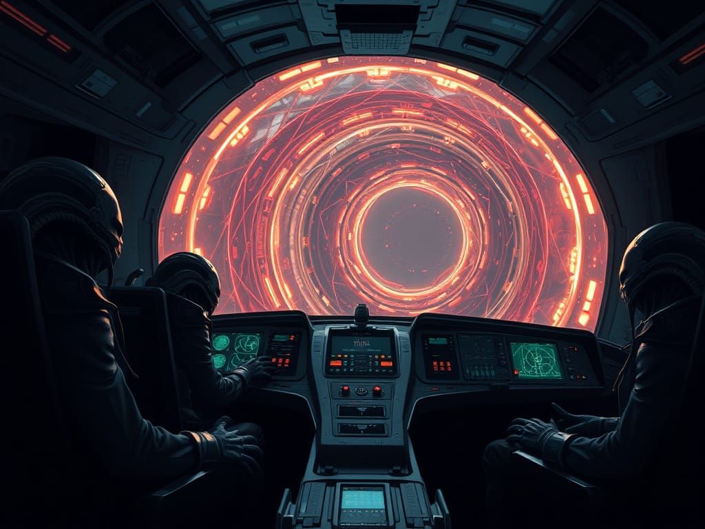Cosmic horror art. An alien crew aboard a starship prepares for a ...