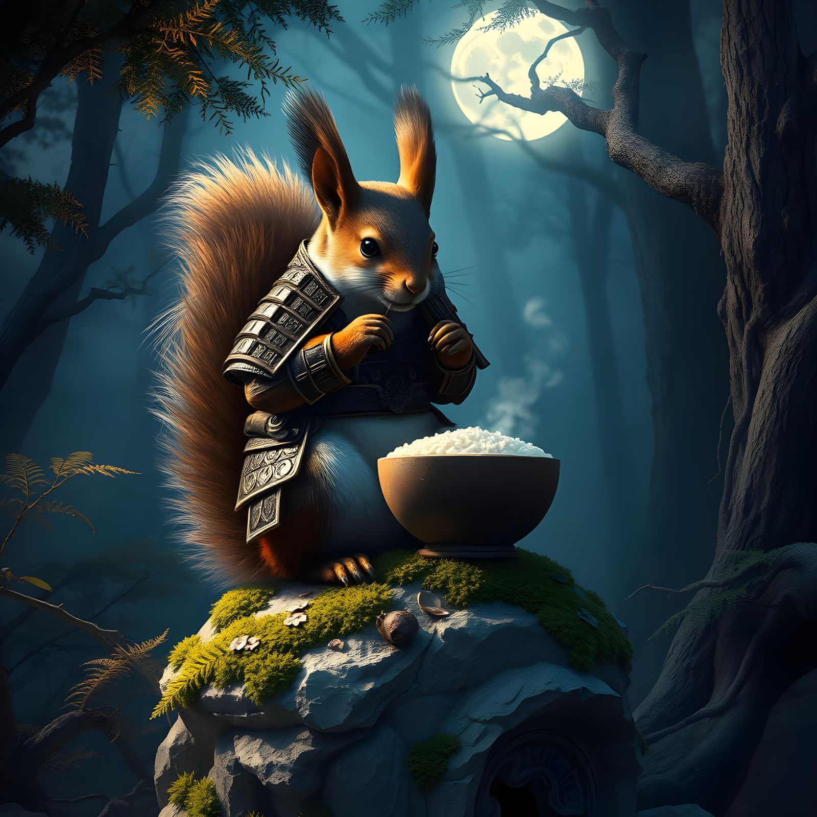 Samurai squirrel eating rice :) - Surreal Samurai Squirrel D...