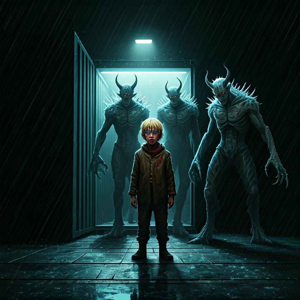 Captive - Bruised Boy Defies Horned Demon Soldiers in Dark,...