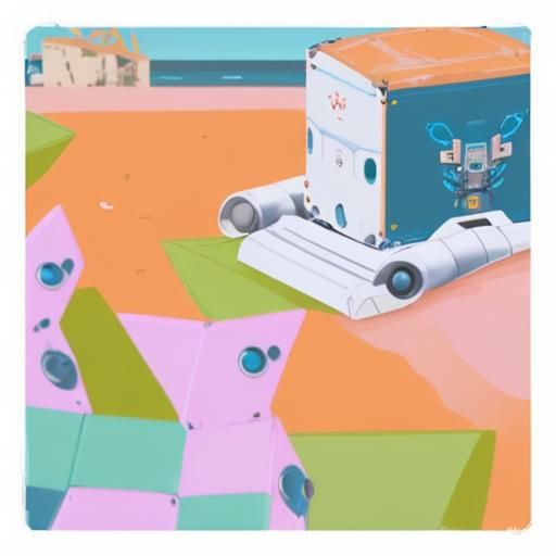 Photograph of a large, box like machine robot. The robot has clunky ...